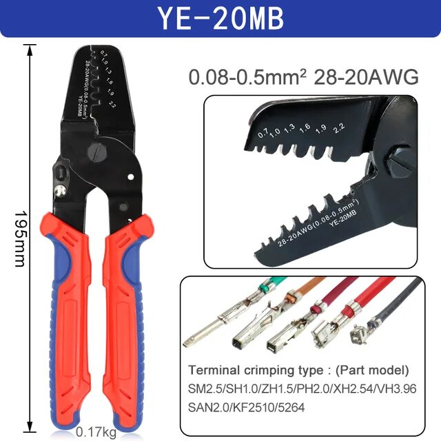 Клещи для обжима клемм YE-20MB, 0.08-0.5mm², 28-20AWG