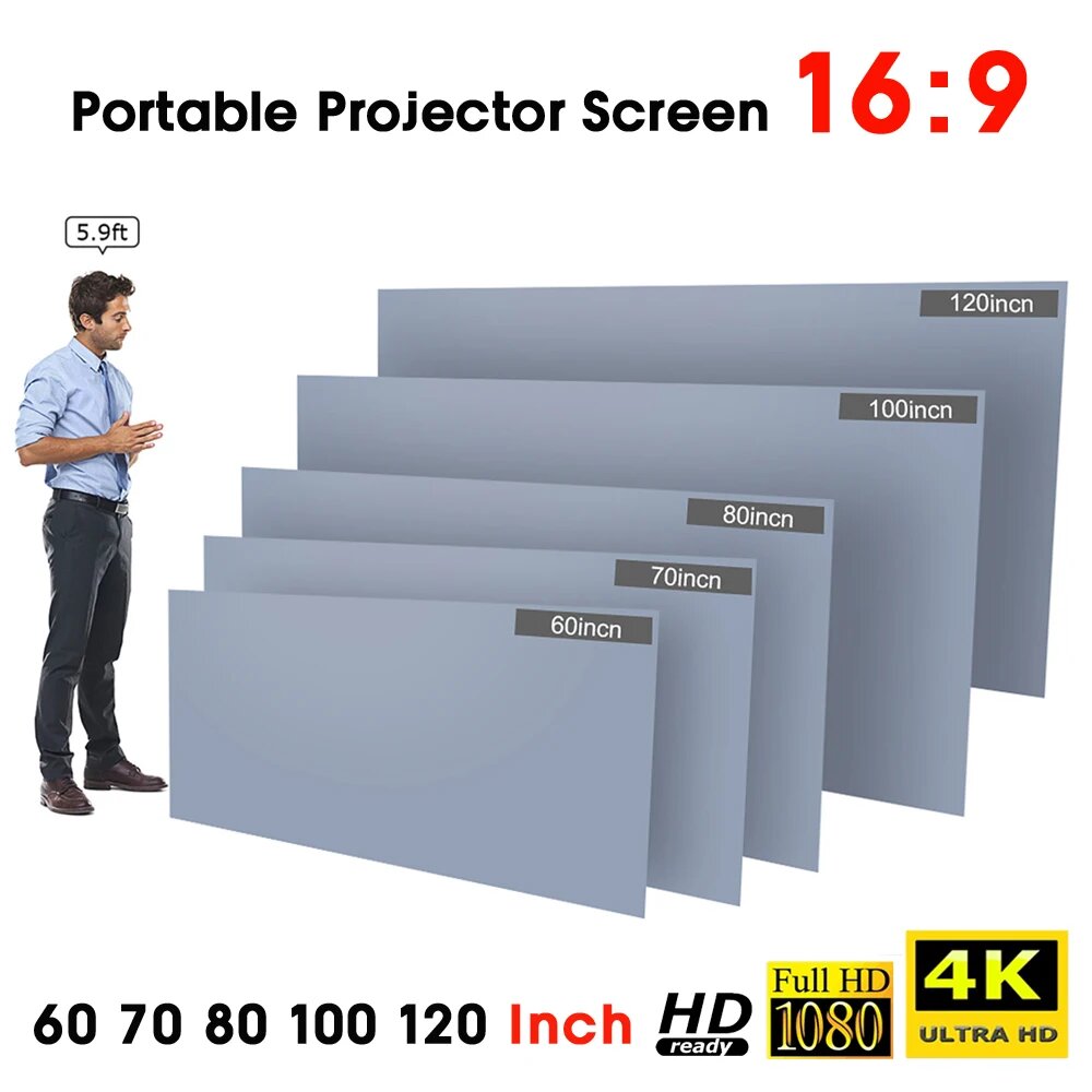 Docooler Проекционный экран 60-120 дюймов серый 60 inch