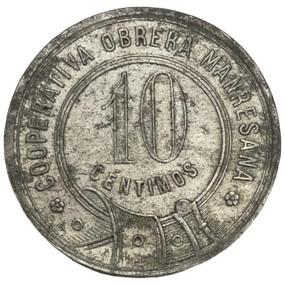 Испания, Манресана 10 сентимо 1937 г. (Токен рабочего кооператива)