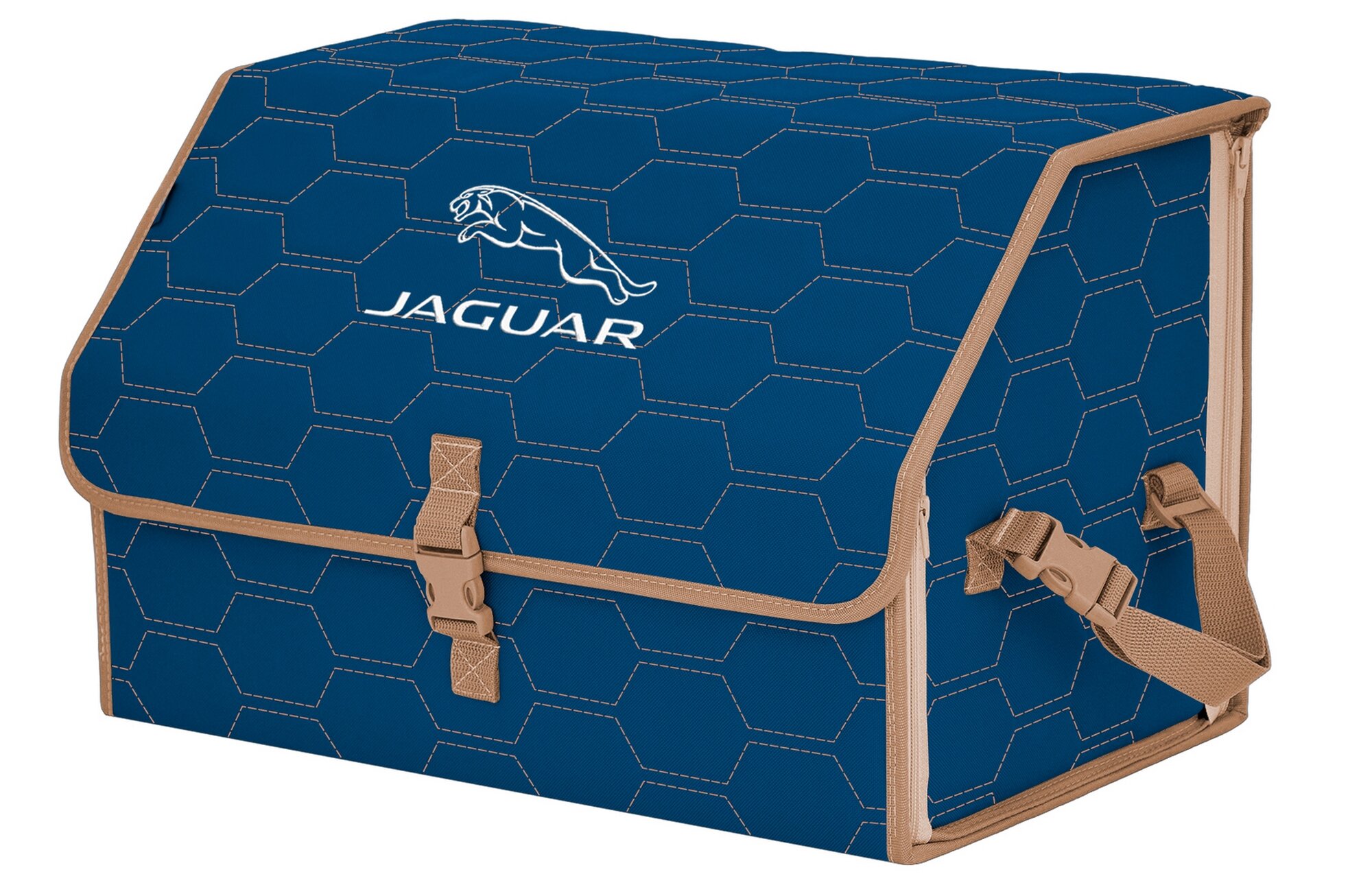 Органайзер-саквояж "Союз" в багажник Jaguar (Ягуар), размер L. Цвет: синий с бежевой прострочкой Соты.