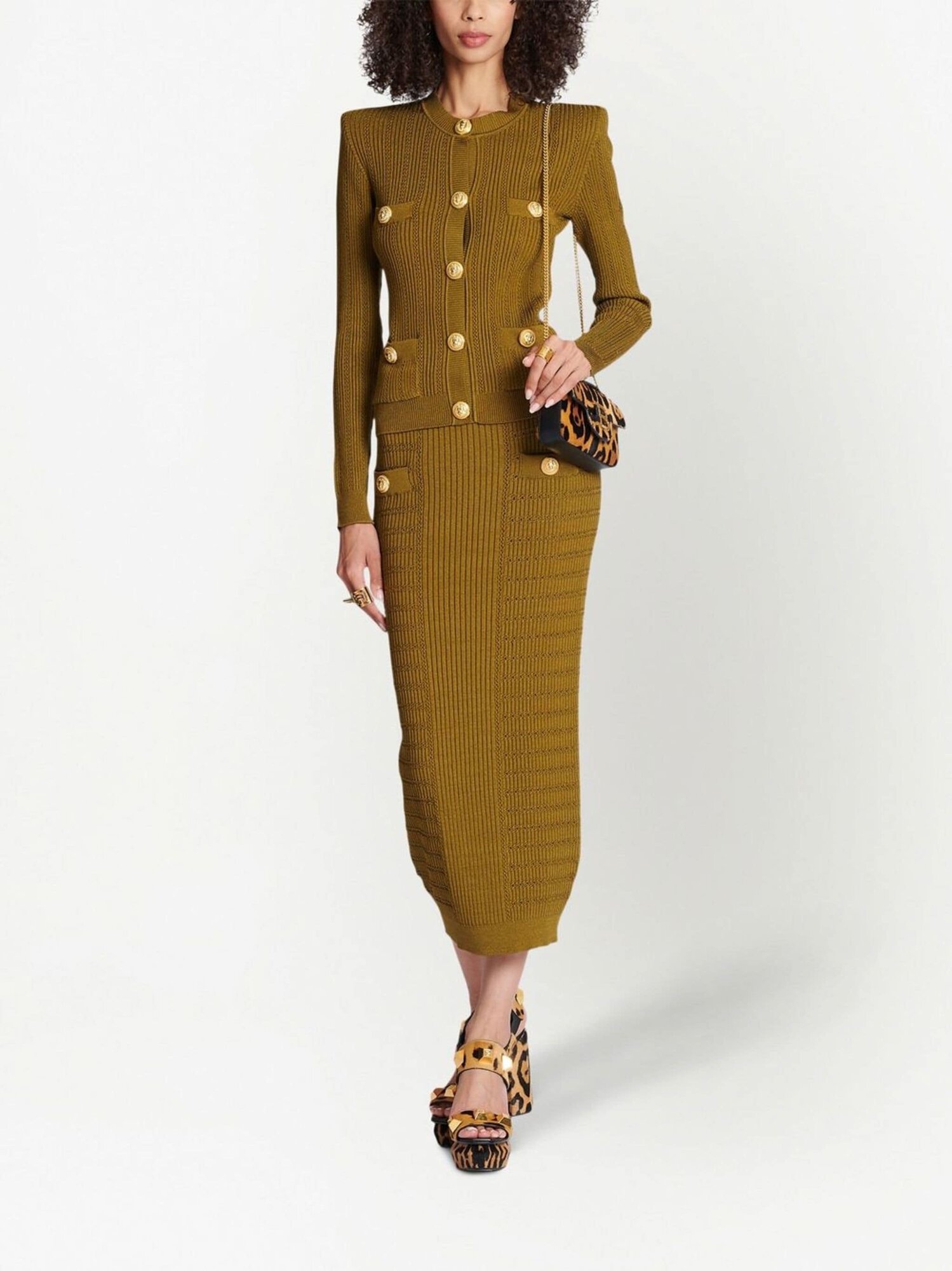 Топ BALMAIN Button-front knitted top, размер 40, gold — фото 1