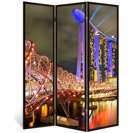 Ширма перегородка Декор Депо для комнаты деревянная "Дорога в будущее" двухсторонняя с картинкой (города) 3 створки венге 176х140 см 11 кг
