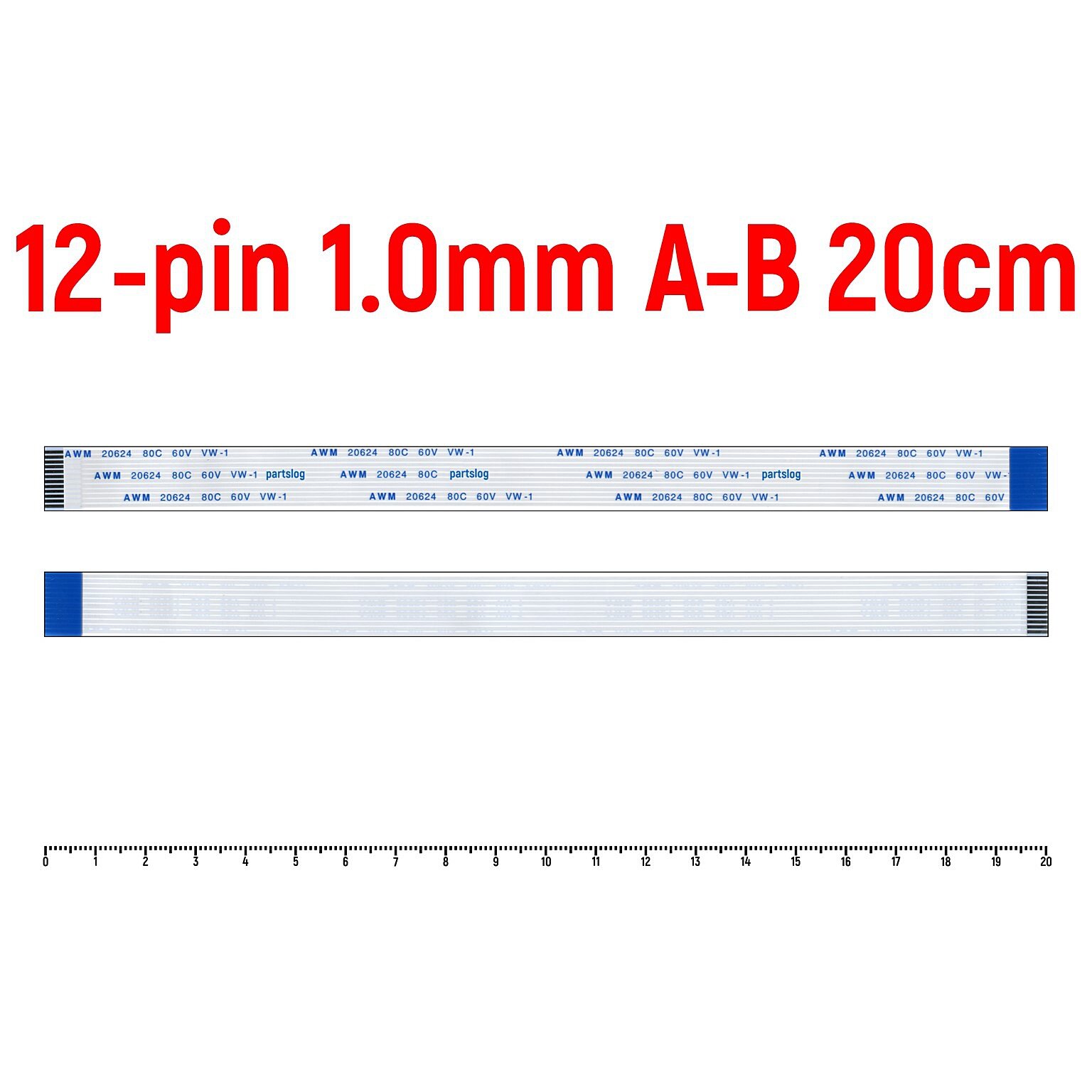 Шлейф FFC 12-pin Шаг 1.0mm Длина 20cm Обратный A-B