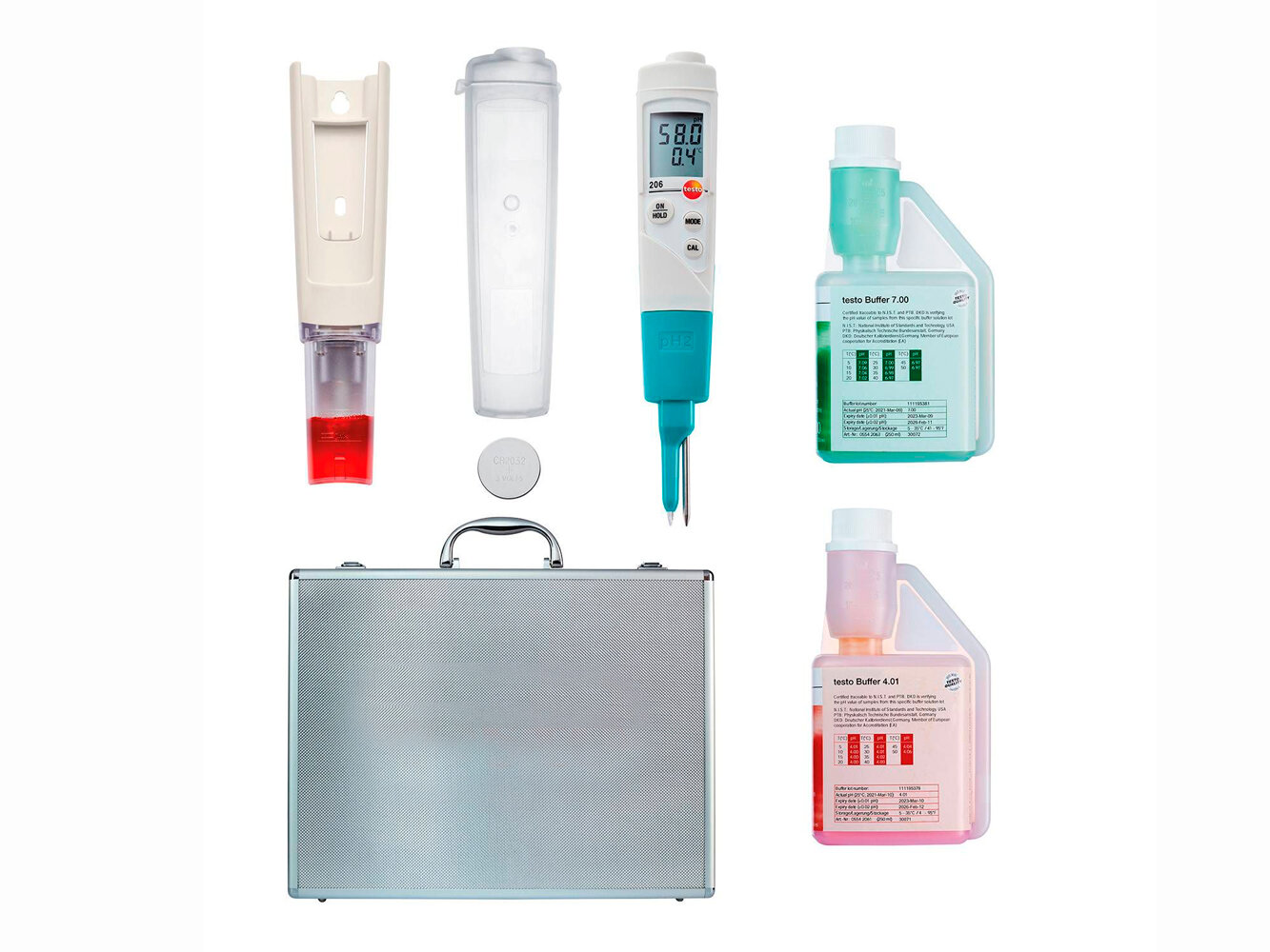 Testo pH метр Testo 206 pH2 с электродом для измерения в полутвердых средах в комплекте с кейсом и буферными растворами 0563 2066