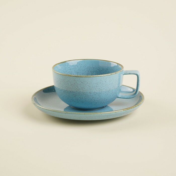 Чайная пара фарфоровая SL Home «Аззура», 2 предмета: чашка 300 мл, блюдце d=16,5 см, цвет бирюзовый, 9917179