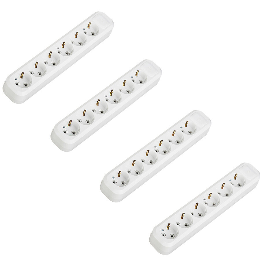 Колодка электрическая 6 розеток 16 А 250 В 2,2 кВт белая (4 шт.)