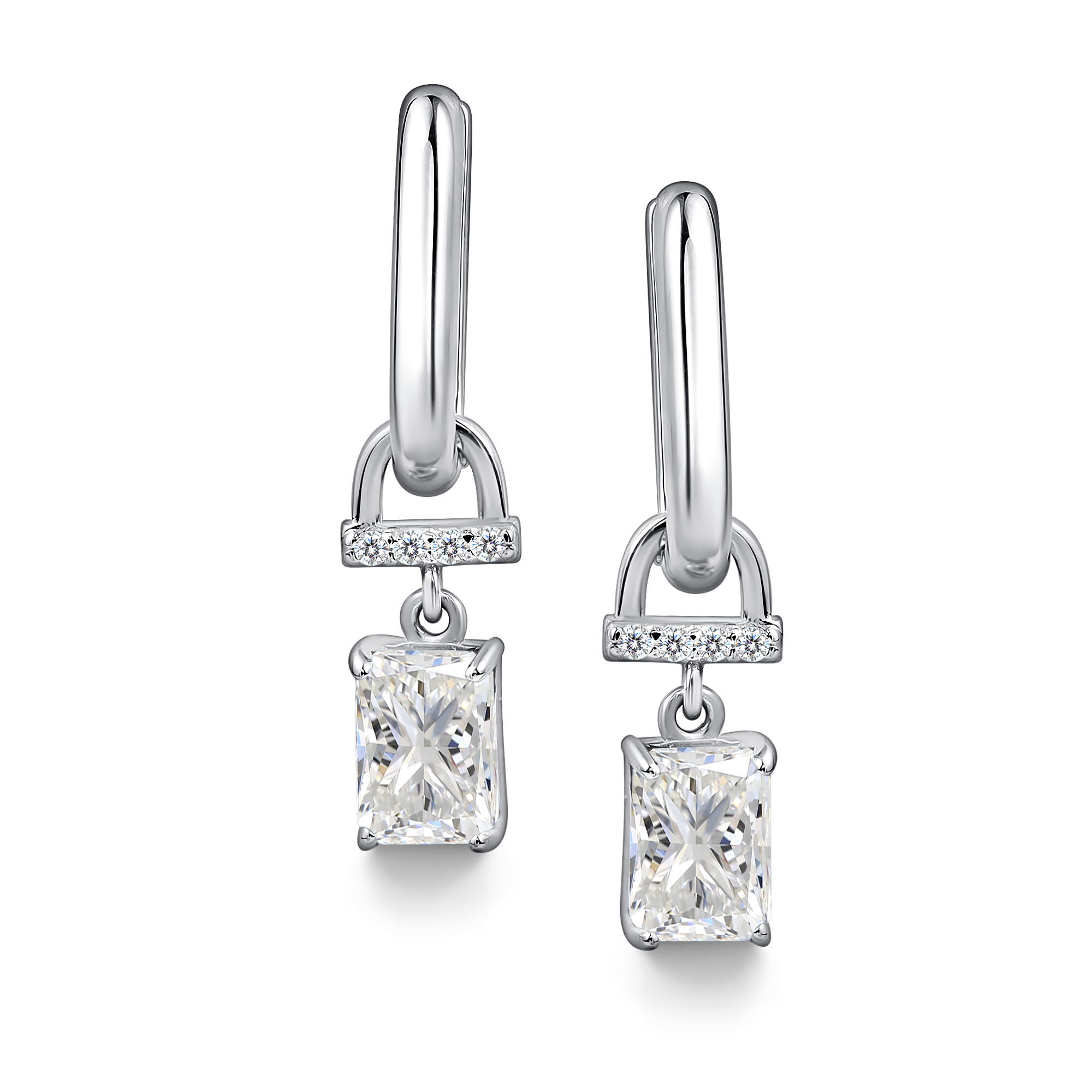 Серьги с подвесками, трансформеры, серебро, 925 проба, серебрение, горный хрусталь, фианит