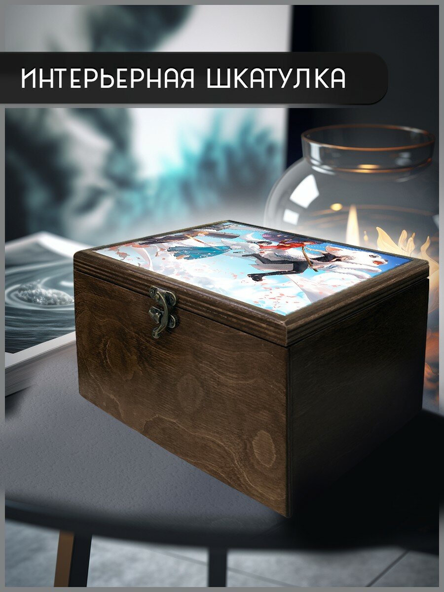 Шкатулка интерьерная для украшений универсальная 22x17x12 см Аниме Гинтама (Gintama, аниме, Гинтоки, Симпати, Садахару, Элизабет) - 812