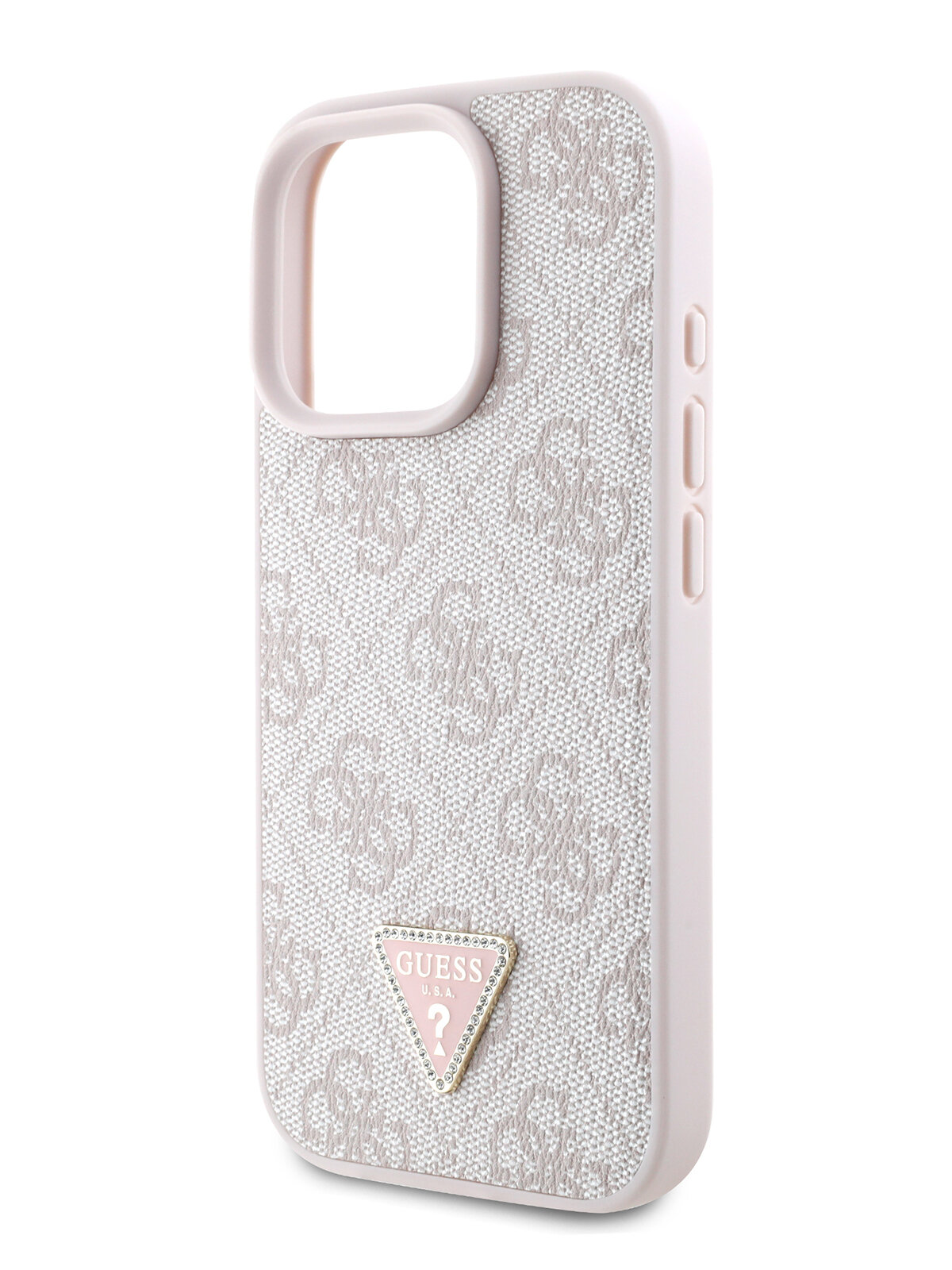 Guess для iPhone 16 Pro Max чехол PU 4G Triangle Diamond metal logo Hard Pink