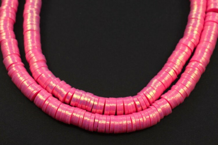 Бусины каучуковые плоские круглые 6х1мм, отверстие 1,5мм, цвет розовый с перламутром, 524-016, 1 нить (около 39 см, около 350шт)