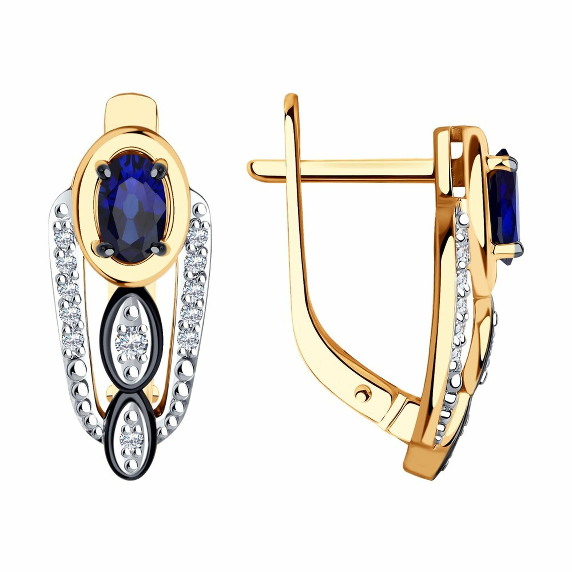 Серьги, красное золото, 585 проба, бриллиант, сапфир