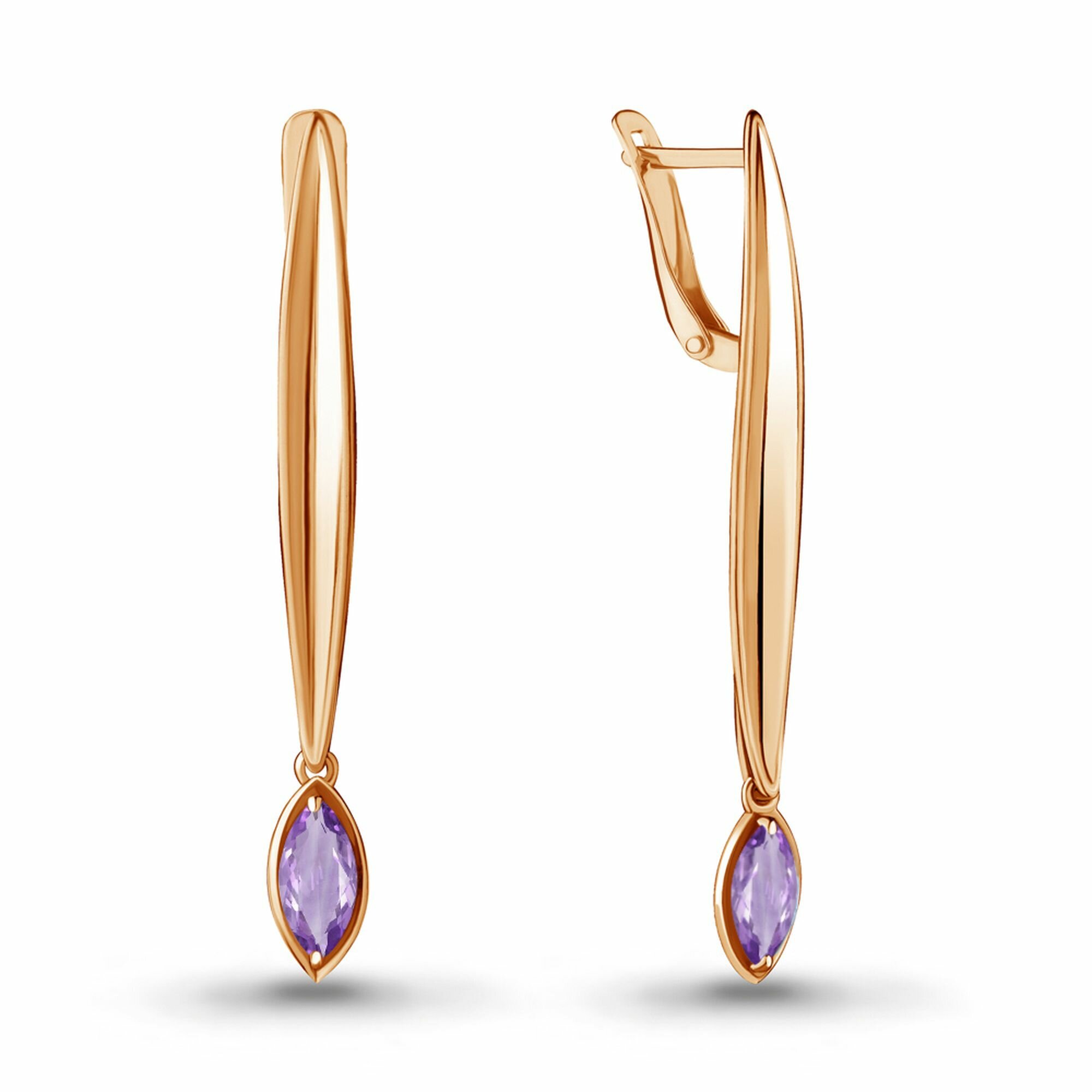 Серьги, серебро, 925 проба, золочение, аметист