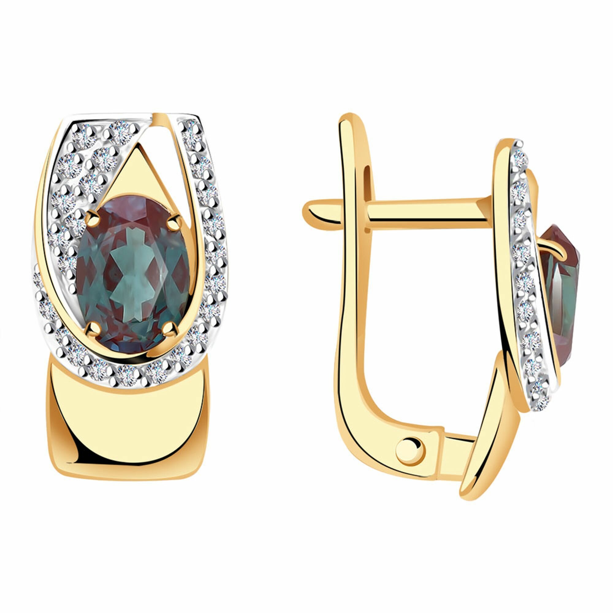 Серьги, красное золото, 585 проба, александрит, бриллиант
