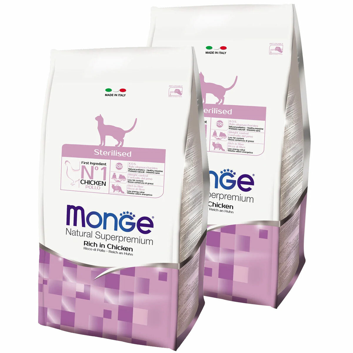Корм сухой Monge Cat Sterilised Chicken для взрослых кастрированных котов и стерилизованных кошек, курица, 0,4 кг 2 шт