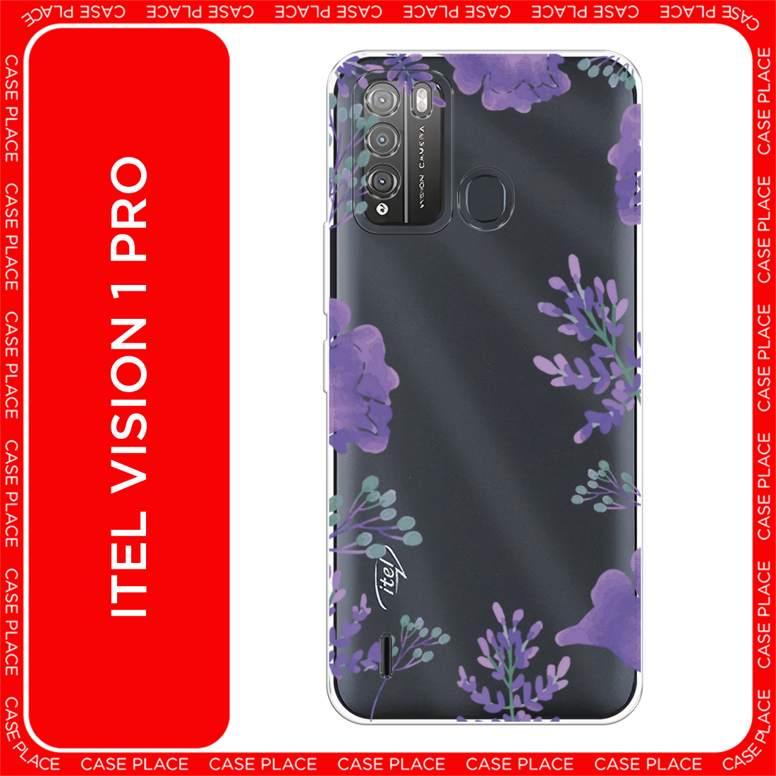 Чехол на Itel Vision 1 Pro / Ител Визион 1 Про с принтом Сиреневая цветочная рамка, прозрачный