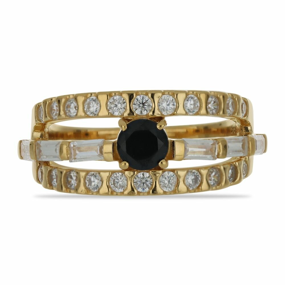 Кольцо, серебро, 925 проба, фианит, оникс