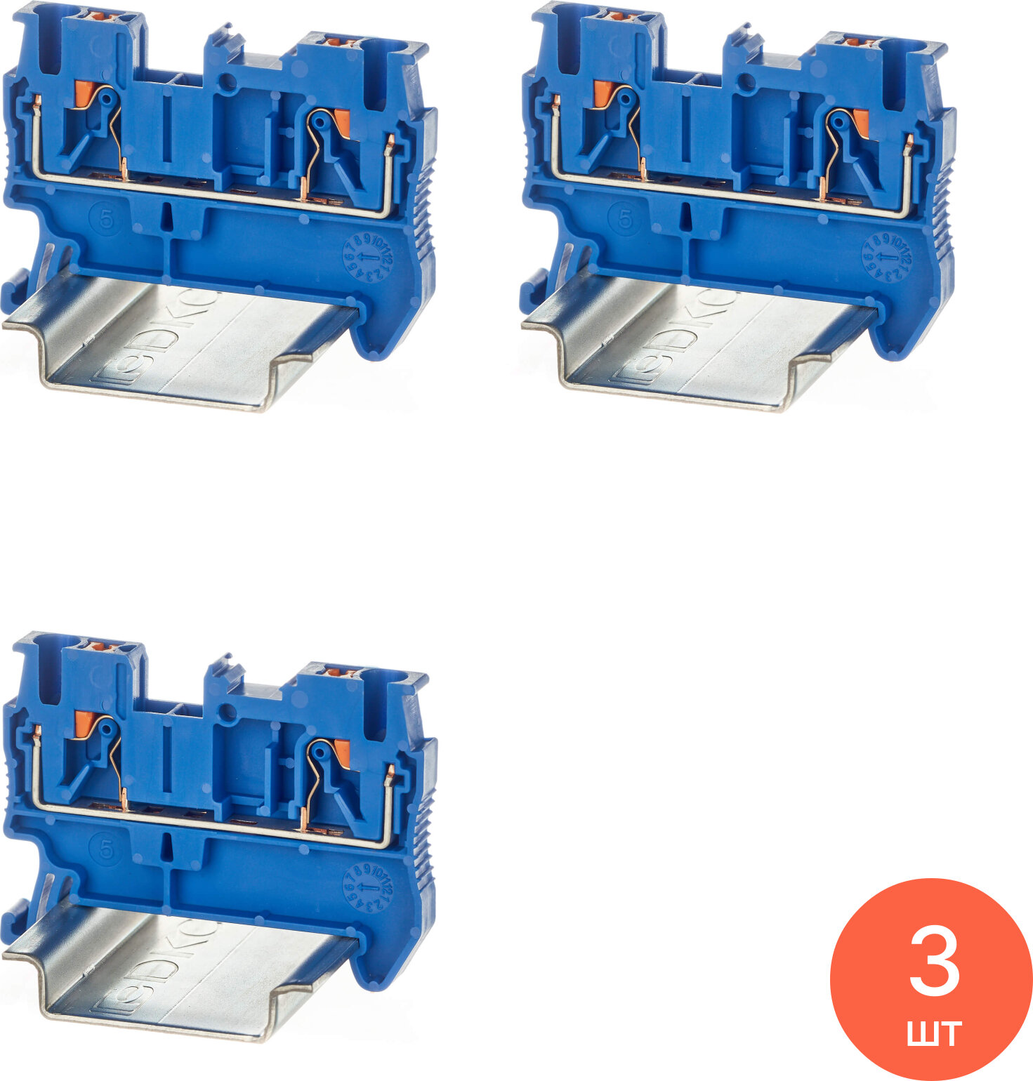 Клемма для проводов DKC / ДКС проходная 2 точки подключения, зажим push-in, синяя, 2.5мм2, 1шт. / зажим (комплект из 3 шт)