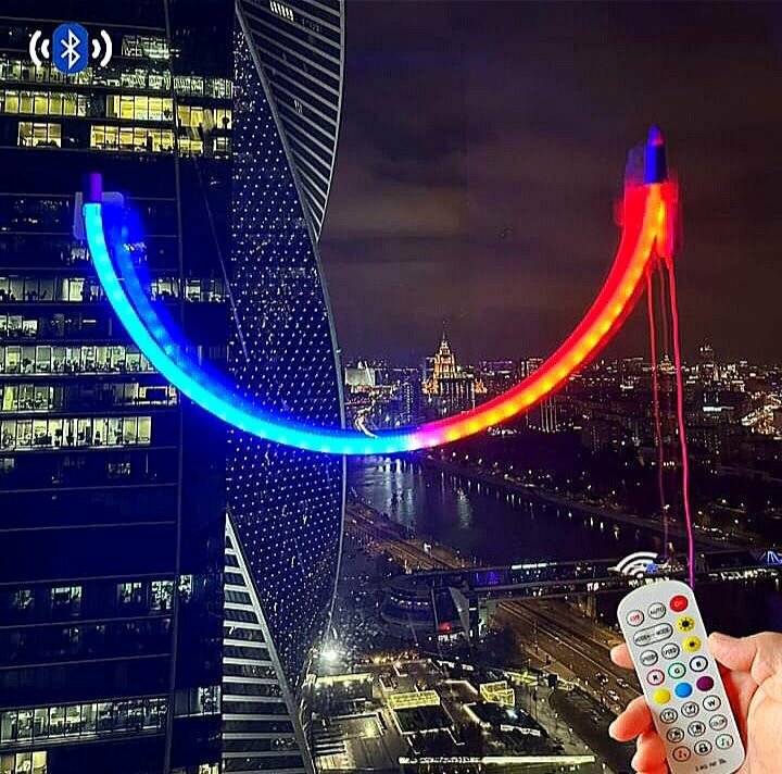 Гибкий Неон Круглый USB SPI RGB 12вт/м Белый Ткань D16мм IP65 Пульт, Крепление, Аудиоконтроллер