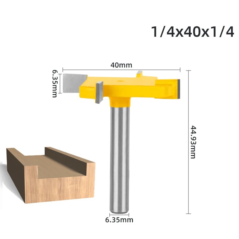 1 шт, Т-образная фреза 6 мм, хвостовик 1/4 дюйма, 4 края 6.35mmShankX6.35mmH