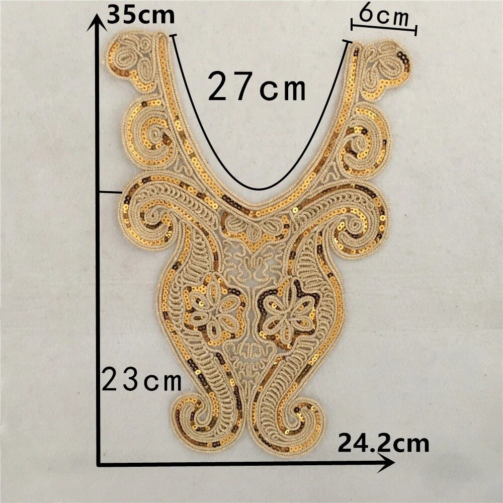 Золотой вышитый воротник из полиэстера, style 2055, 1pcs