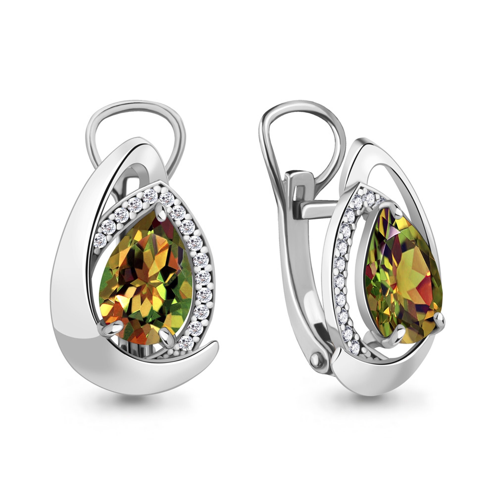 Серьги, серебро, 925 проба, родирование, фианит, султанит