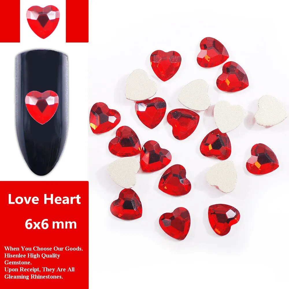 Стразы Love Heart 6x6 мм, красные