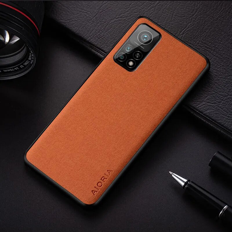 Чехол для Xiaomi Mi 10T Pro, оранжевый, кожа