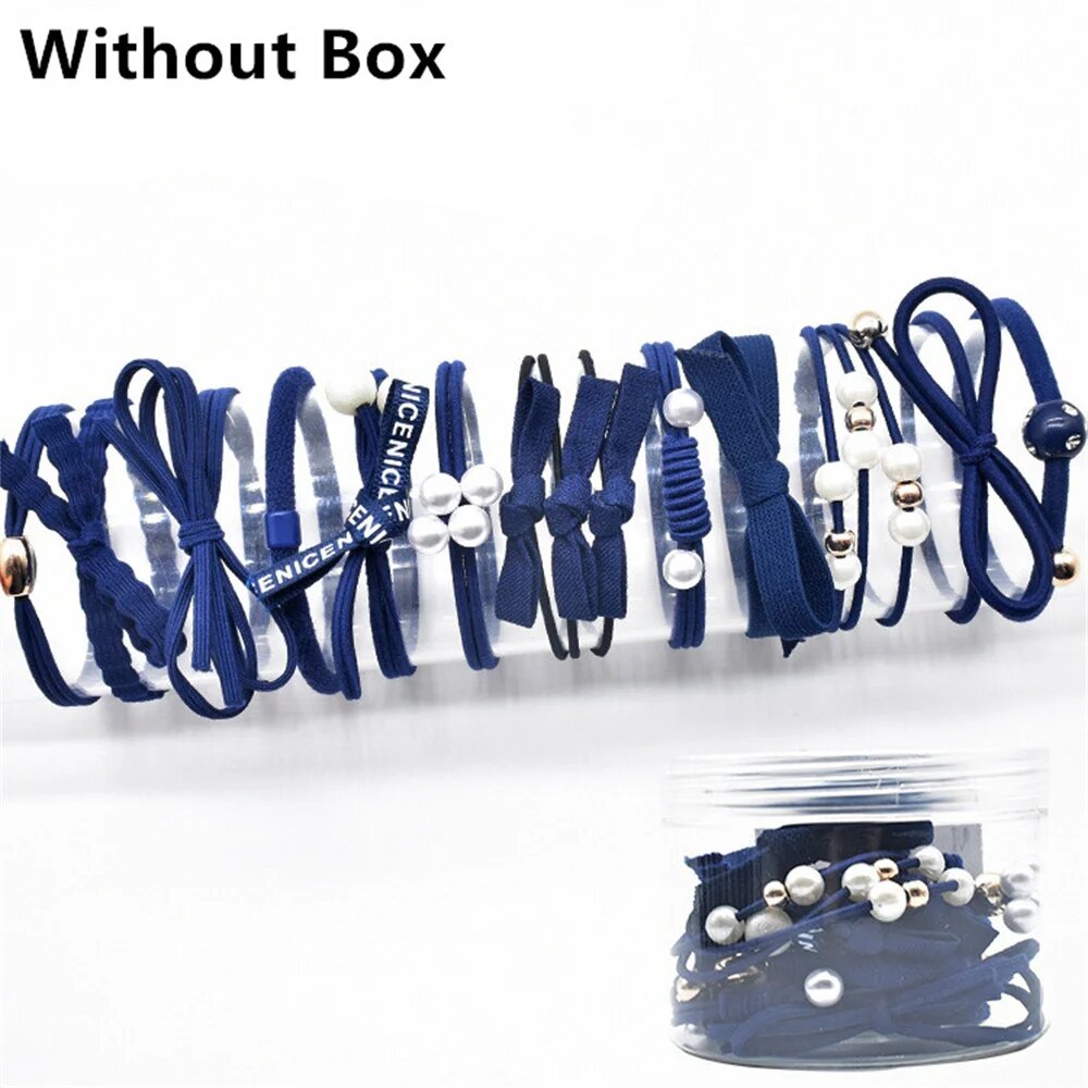 Эластичные резинки для волос с жемчугом, 12 шт. Синий, Темно-синий