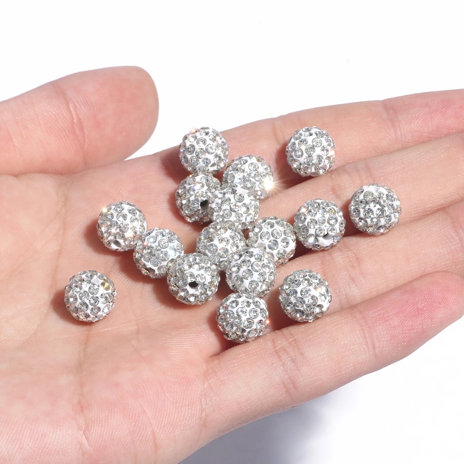 TANANTA круглые бусины горный хрусталь 10 шт Серебряный, 10mm 10pcs, white