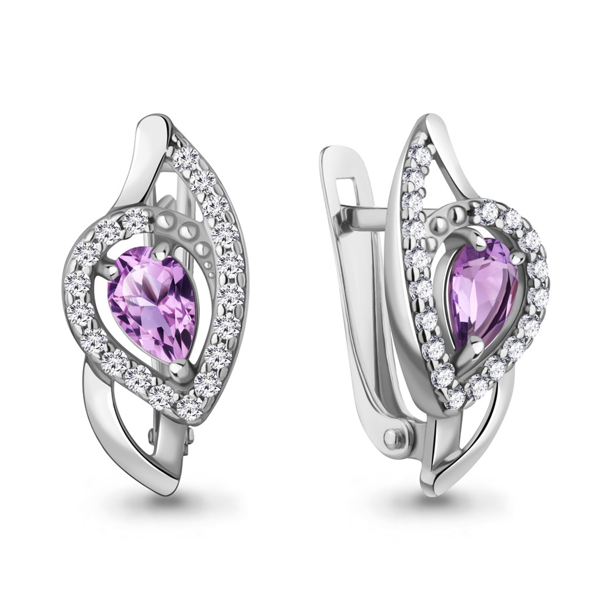 Серьги, серебро, 925 проба, родирование, аметист, фианит