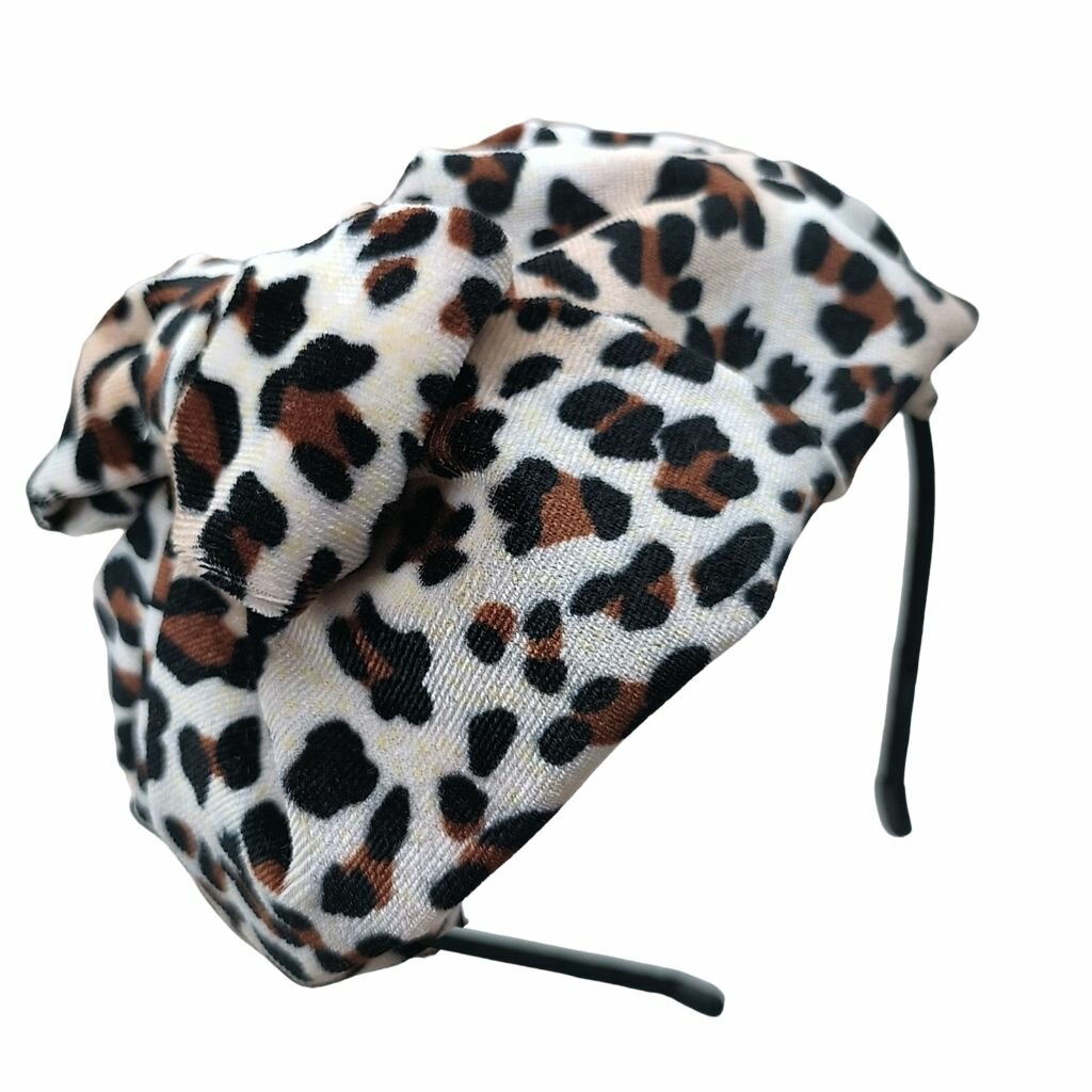 (1 штука) Дышащая белая лента для волос с леопардовым принтом и бантом бежевого леопардового цвета