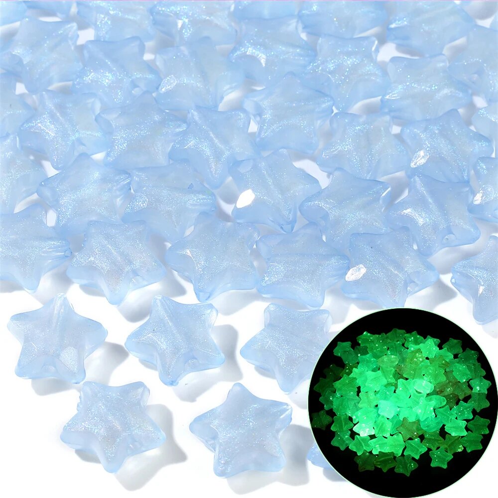 Акриловые бусины звезды, 50 шт, blue, изумрудный