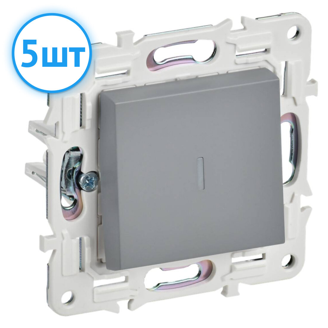 Механизм выключателя IEK SKANDY 1-клавишный с индикацией 10А серый SK-V07Gr SK-V10-1-10-K03 (комплект из 5 шт.)