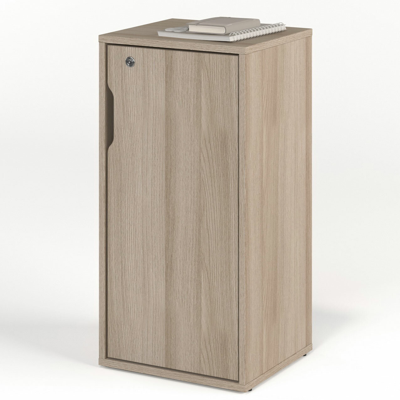 Офисная тумба с дверкой, замком и двумя вкладными полочками (петли справа) МагМебель Б-07-П ясень шимо светлый