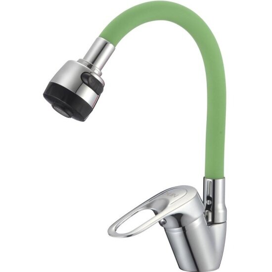 Смеситель для кухни D-lin с гибким силиконовым изливом D150628-5T, зелёный и хром