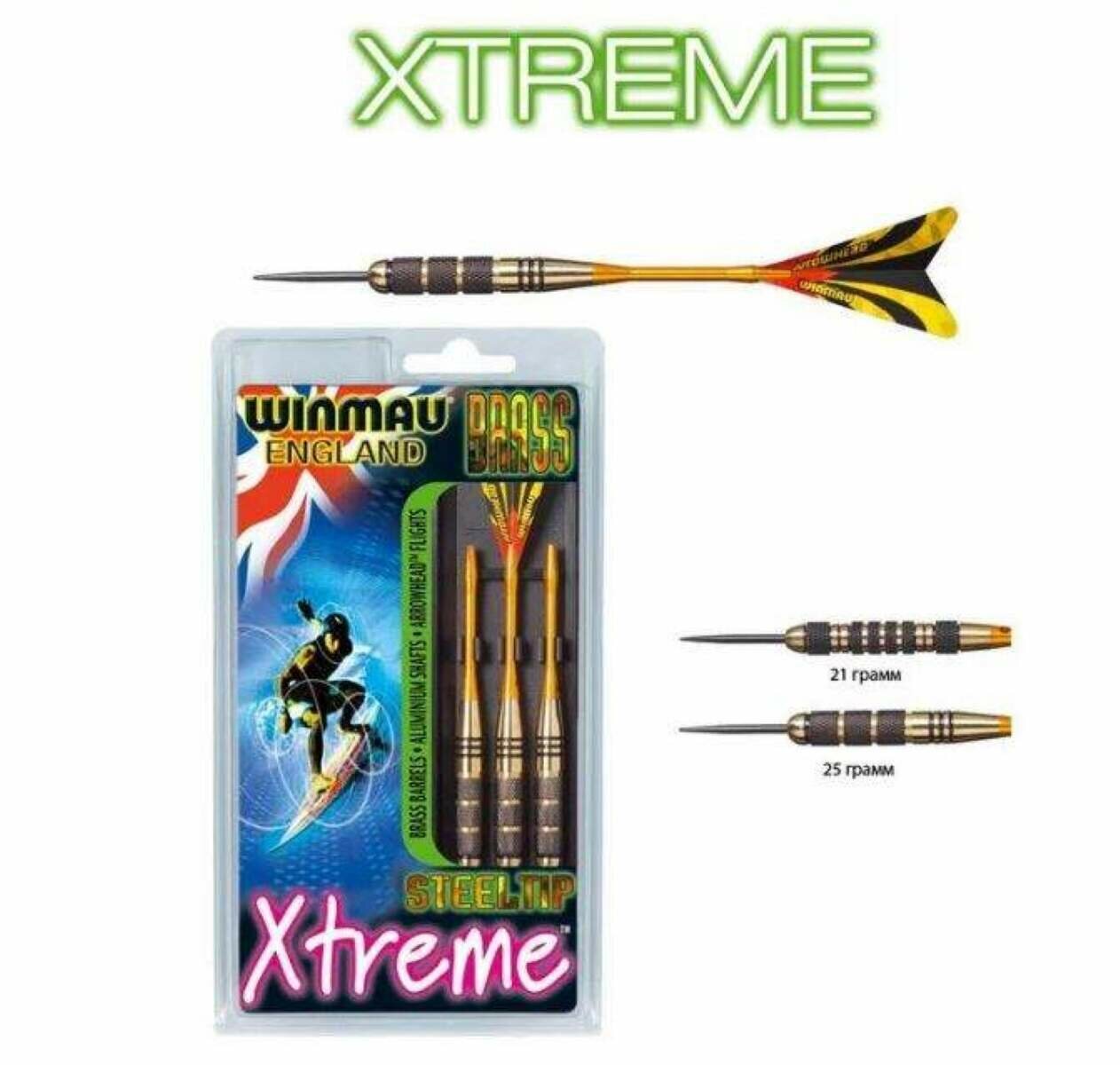 Дротики для дартс Winmau Xtreme Steeltip 21 г, латунь, с кейсом