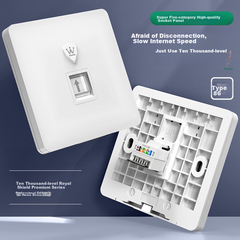 Cat5e Network Panel, Cat5e Network Cable Socket, Single-Port 86-Type, Computer Crystal Head Network Information Panel with Module Set, 1-144016 White — фото 1