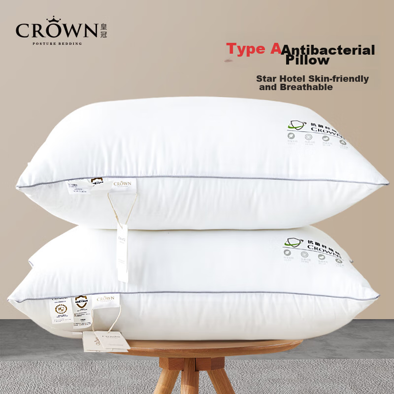 Crown A-Class Antibacterial Pillow, Cervical Pillow for Adults, Deep Sleep And Nap Pillow, 46x72cm, Summer, One Pair, 2, Pillowcase + Integrated Pillow Core, No Buckwheat, Latex, Down, Whole Head Pillow