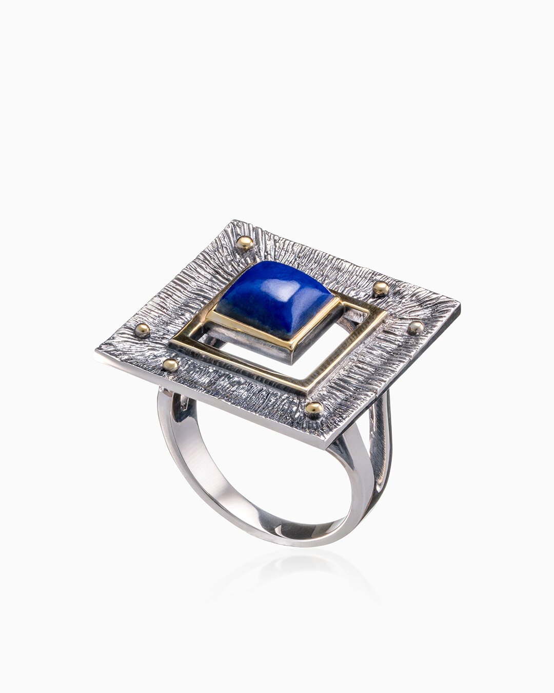 Кольцо, серебро, 925 проба, золочение, чернение, лазурит