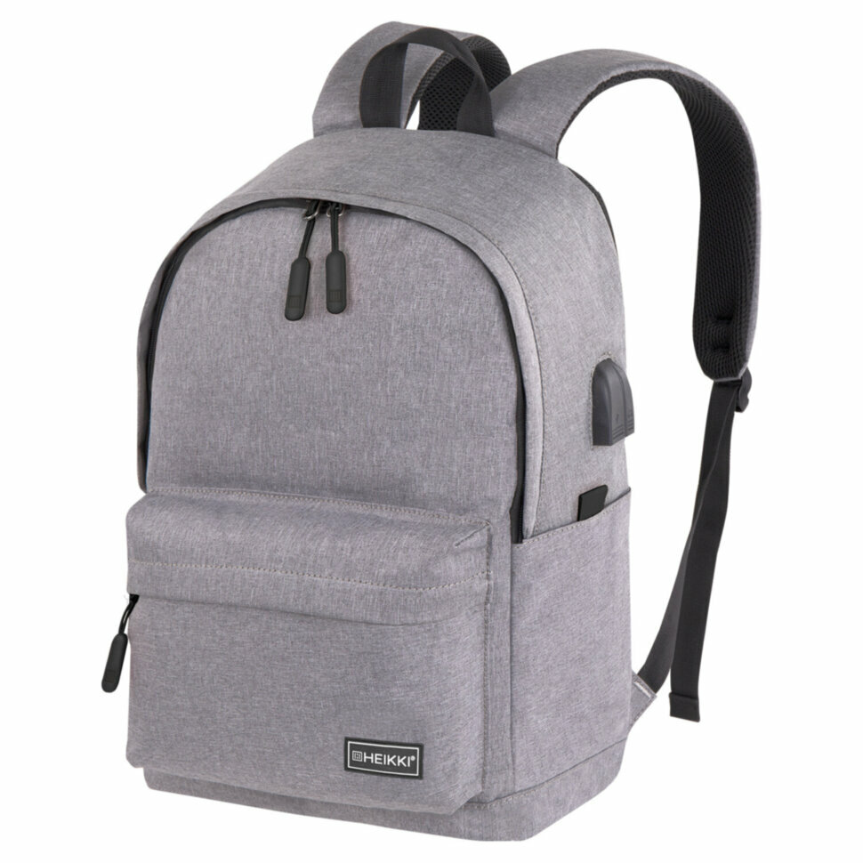 Рюкзак HEIKKI ACTIVE (хейки) универсальный, отделение для ноутбука, USB-порт, серый, 44х31х14 см, 272561, 272561