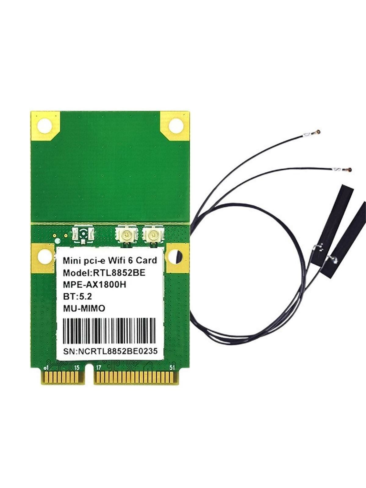Wifi6 RTL8852BE Networking Card 1800Mbps BT5.0 2.4+5Ghz Mini PCIE Wireless WiFi Adapter 802.11ac/ax 2.4G/5Ghz MUMIMO