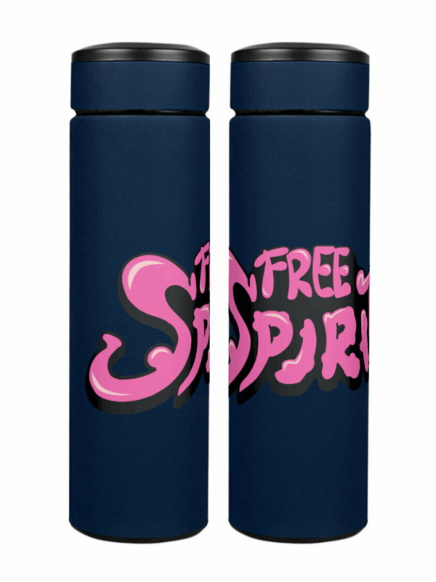 Термос «Граффити, Free Spirit, уличный стиль, урбан стиль» (темно-синий)