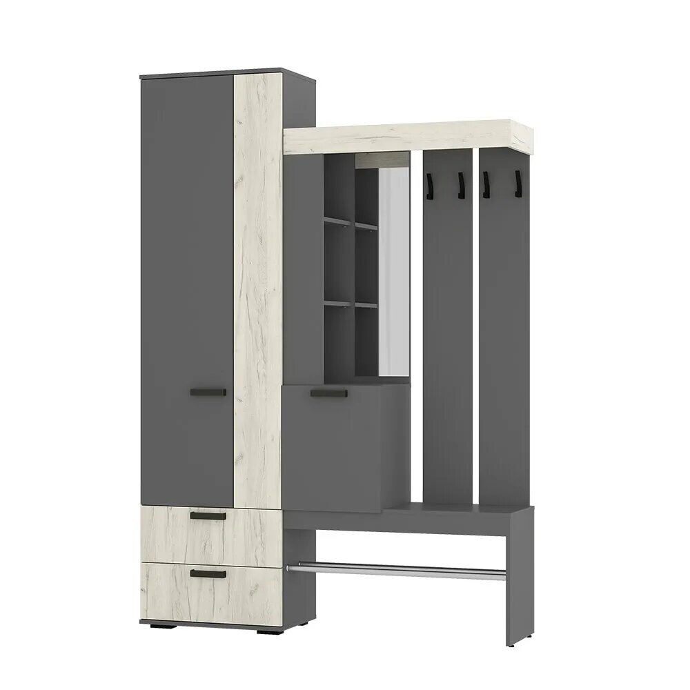 Прихожая «Трамп» со шкафом, ЛДСП (Графит/Дуб крафт белый) универсальная сборке 150х38х218