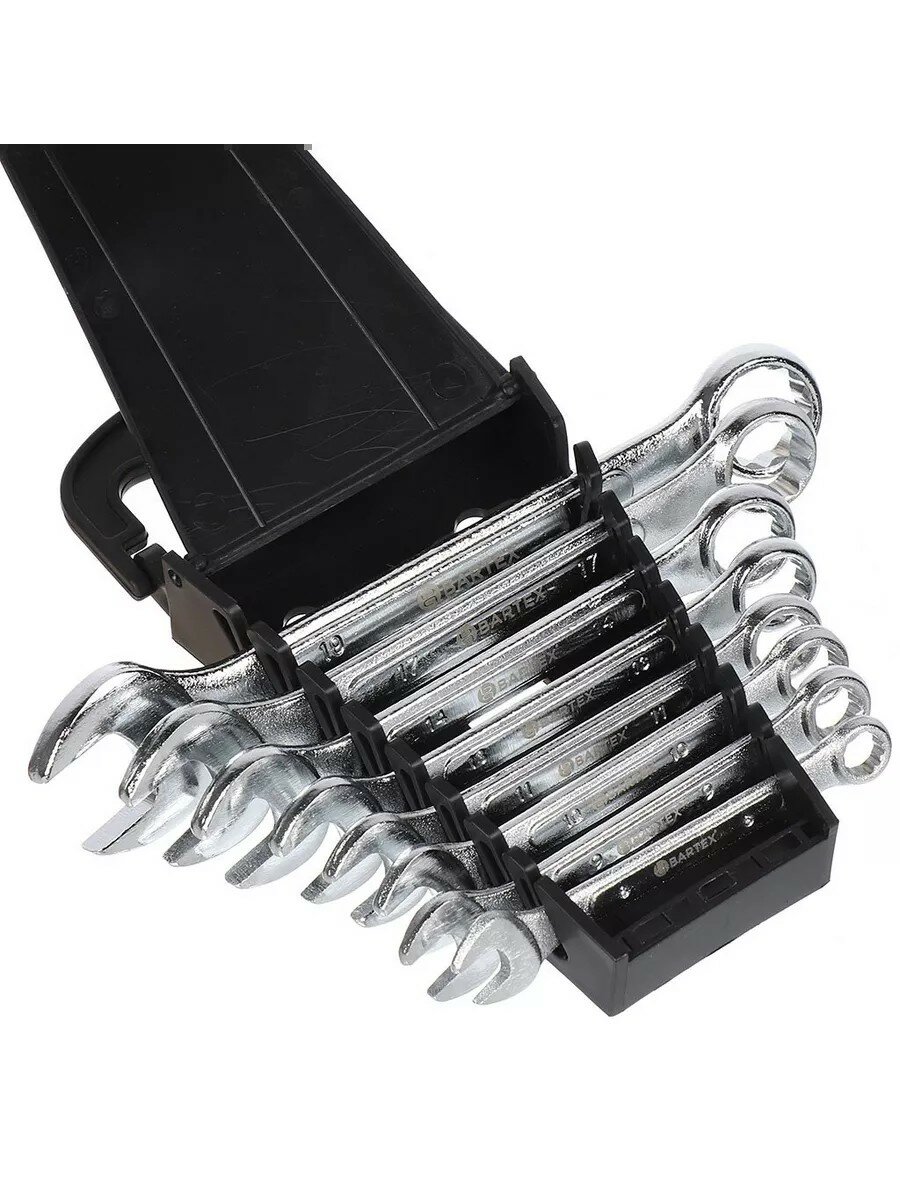 Ключ комбинированный, 8 предметов, Bartex, 8-19 мм, матовый, CrV сталь, подвес