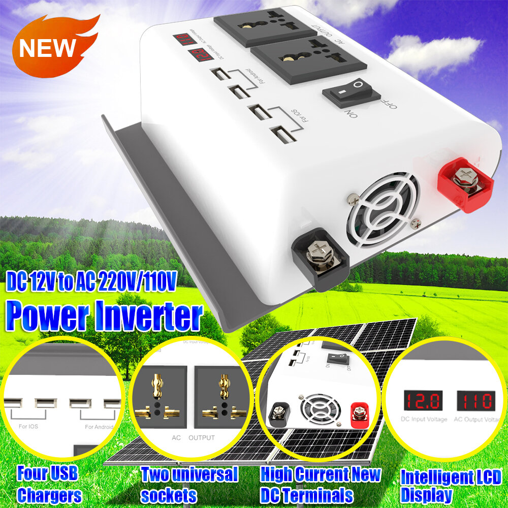 Автомобильный инвертор 300W, DC 12V to AC 110V, 4 USB, 2 розетки, синус