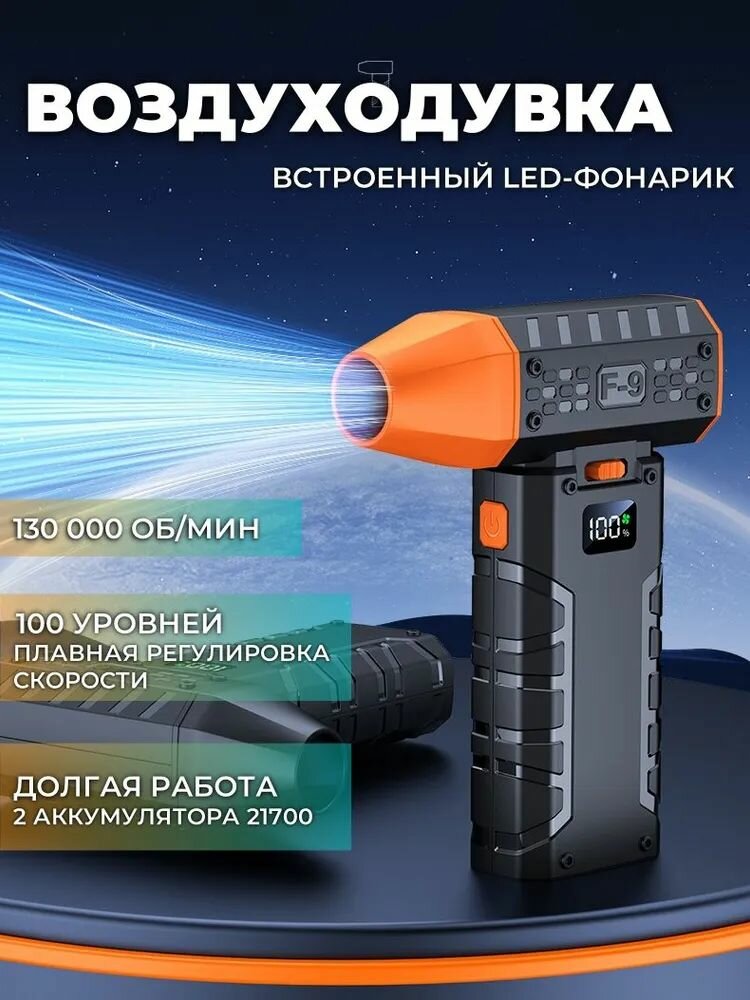 Воздуходувка портативная/ Мощный портативный воздуходув (турбовентилятор) с LED-подсветкой