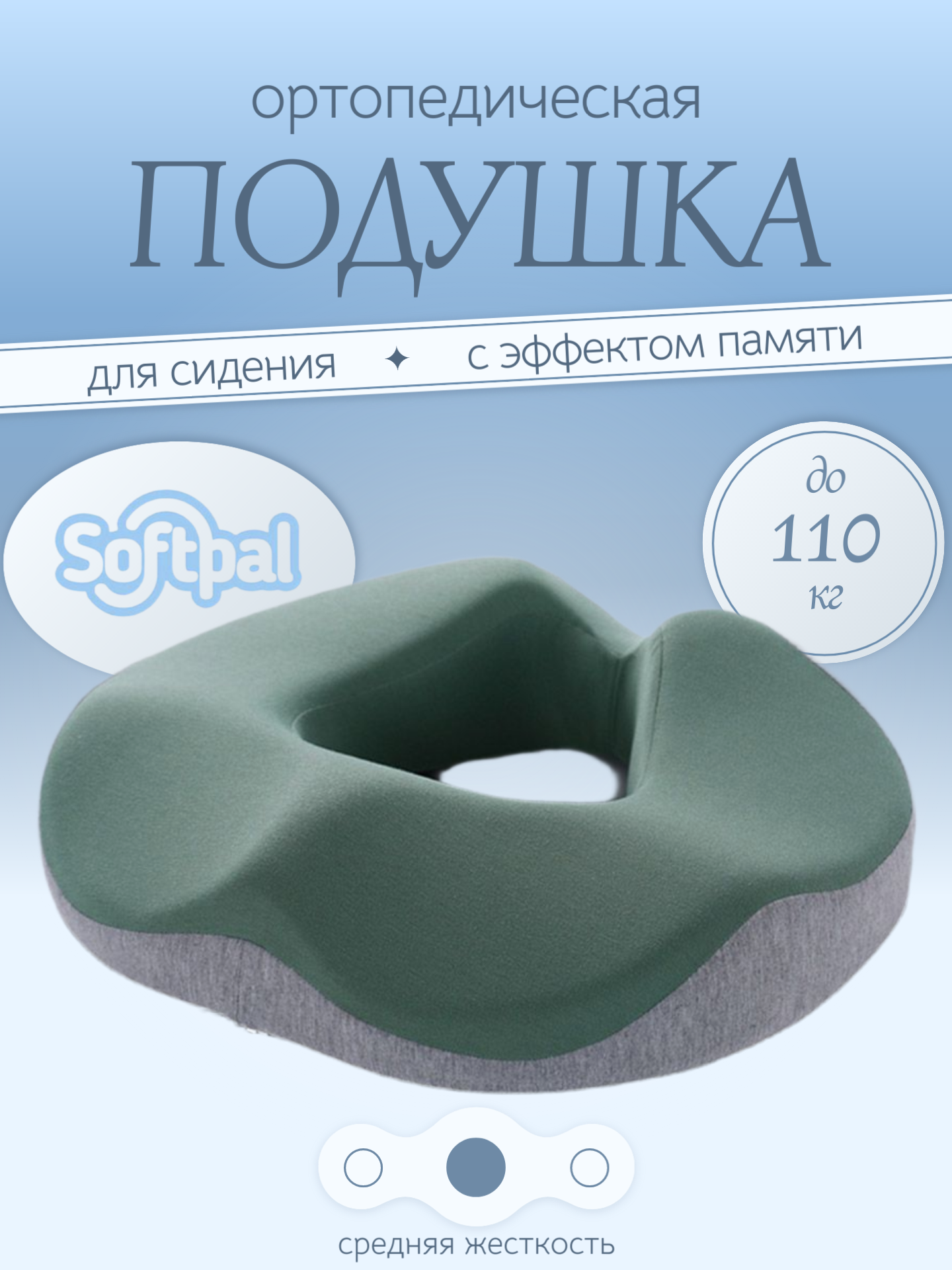 Подушка ортопедическая на кресло, стул с эффектом памяти, для беременных, для позвоночника и геморроя, зеленая