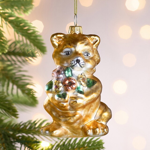 Елочная игрушка Лисёнок с букетом 10 см, стекло, Winter Deco, 5030081