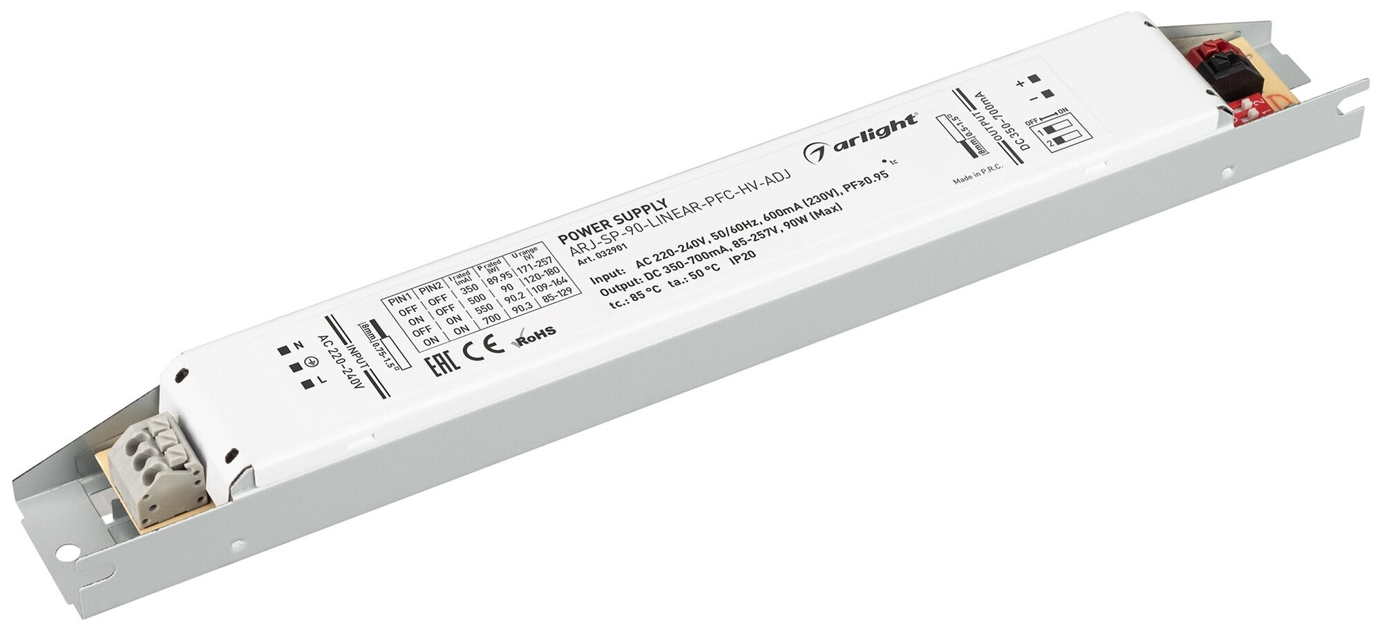 Блок питания токовый (AC-DC) 350-700mA 90W 032901 ARJ-SP-90-LINEAR-PFC-HV-ADJ металл