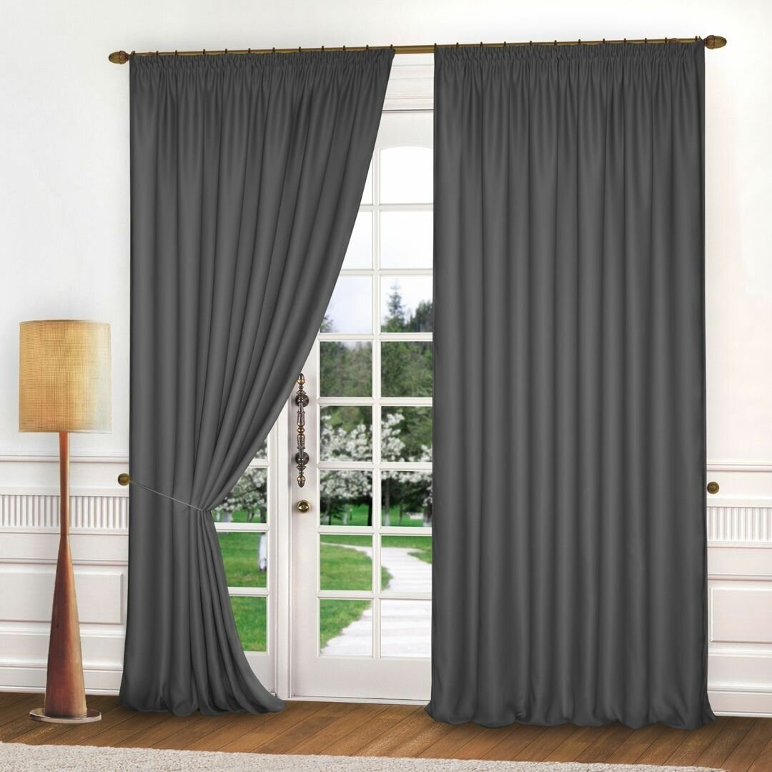 Комплект штор VS-Style В511-11 ш200*в280-2шт. тёмно-серый, димаут, 85% затемнение